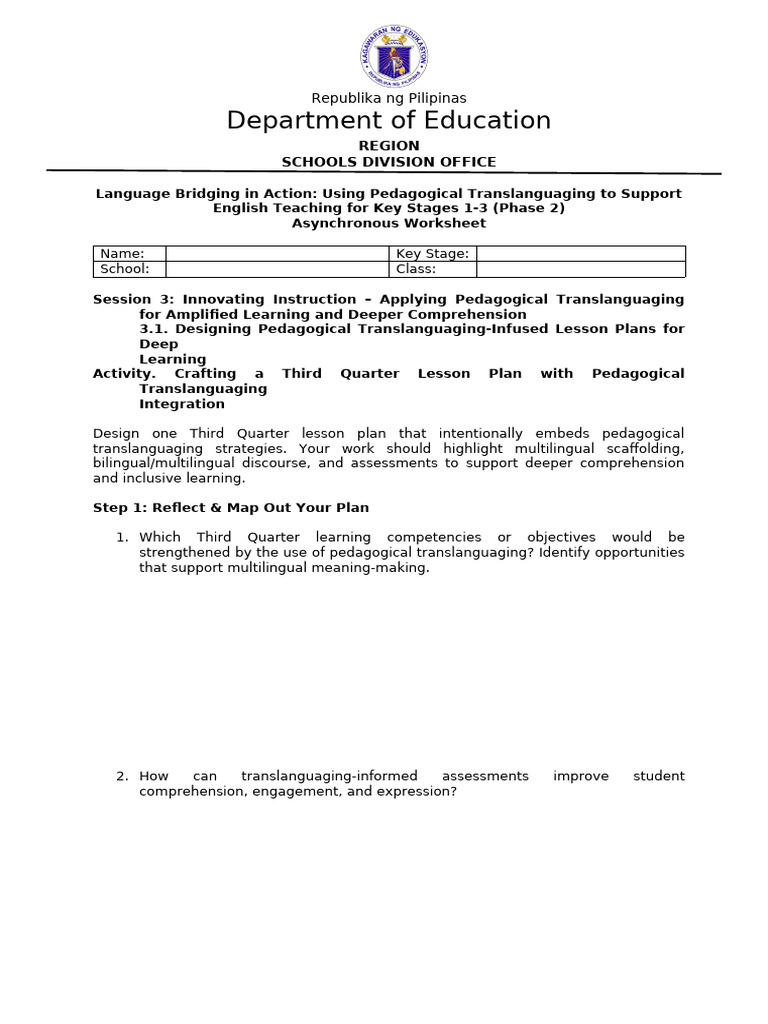 Session 3.1-Activity. Crafting A Third Quarter Lesson Plan | PDF ...