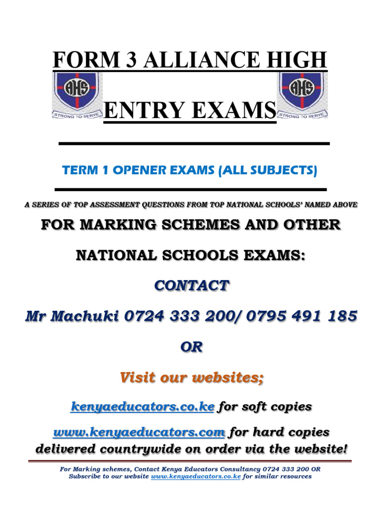Form 3 Alliance High Entry Exams | PDF | Salt (Chemistry) | Chemistry