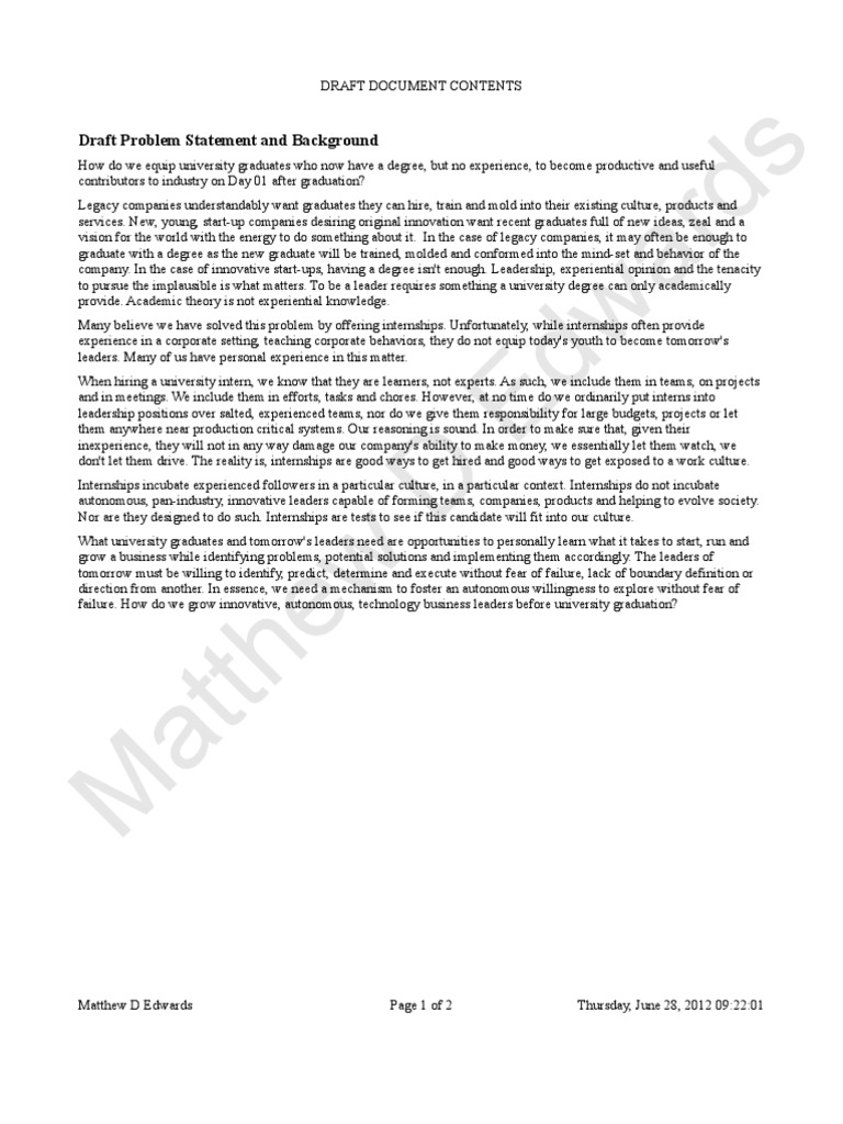 Draft Problem Solution Statement | PDF | Leadership | Entrepreneurship