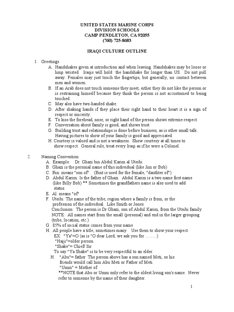 USMC Iraqi Culture Brief 5 Pages | PDF | Allah | Hand