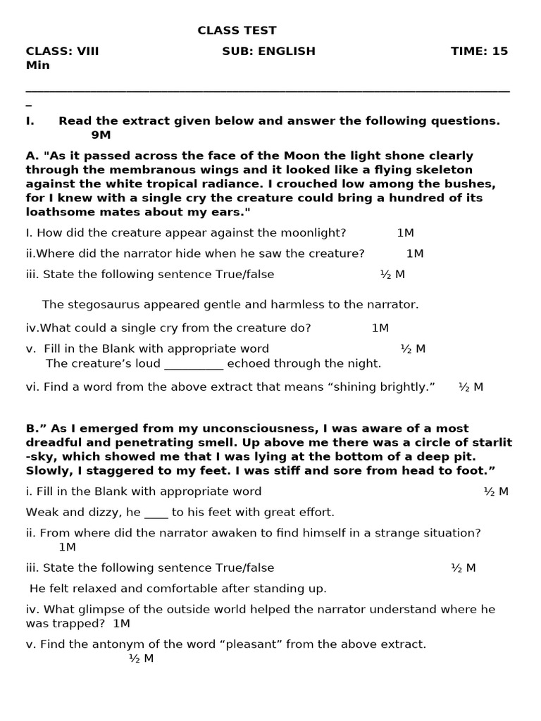 Grade-8 Class Test (2) | PDF