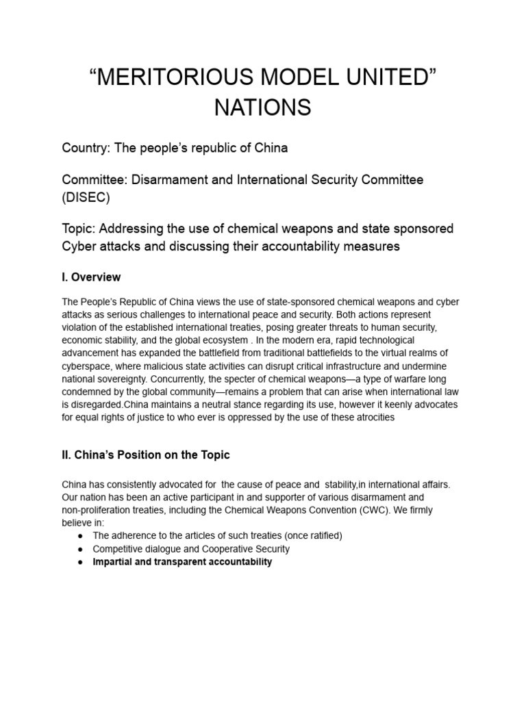 Position Paper CHINA DISEC | PDF