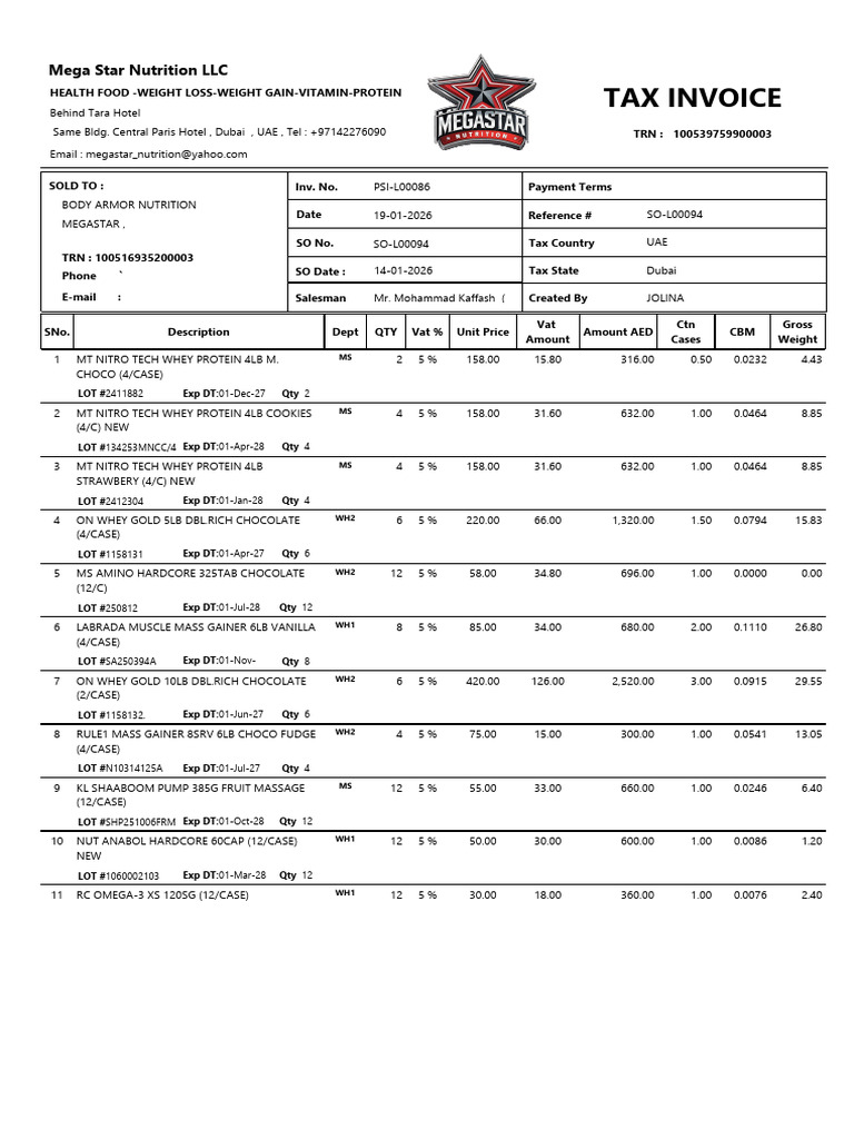 Psi-L00086 Body Armor Nutrition | PDF | Payments | Taxes
