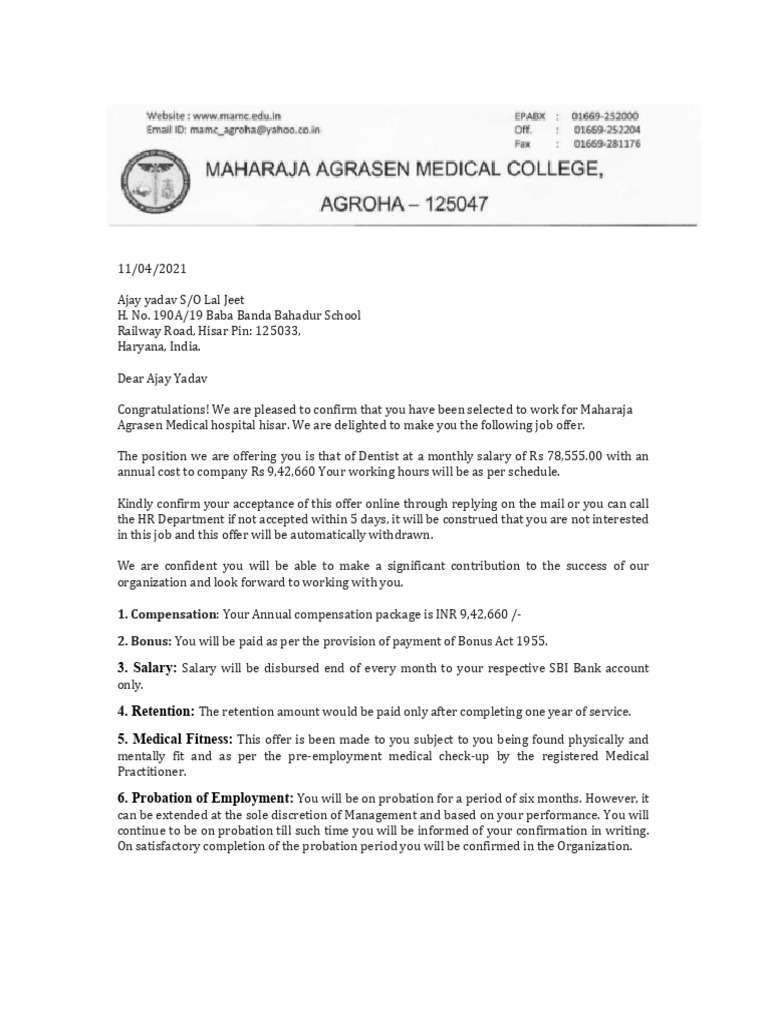 Dentist Job Offer at CMC Hospital | PDF