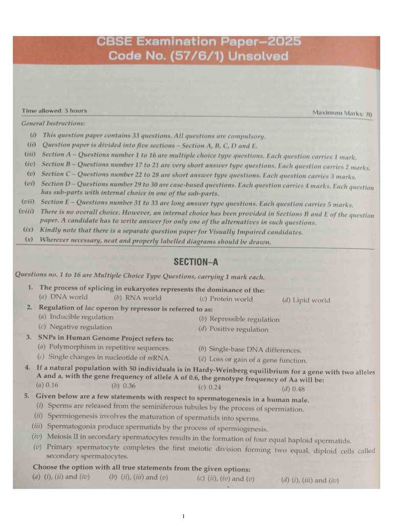 Bio Practice Paper-2 | PDF