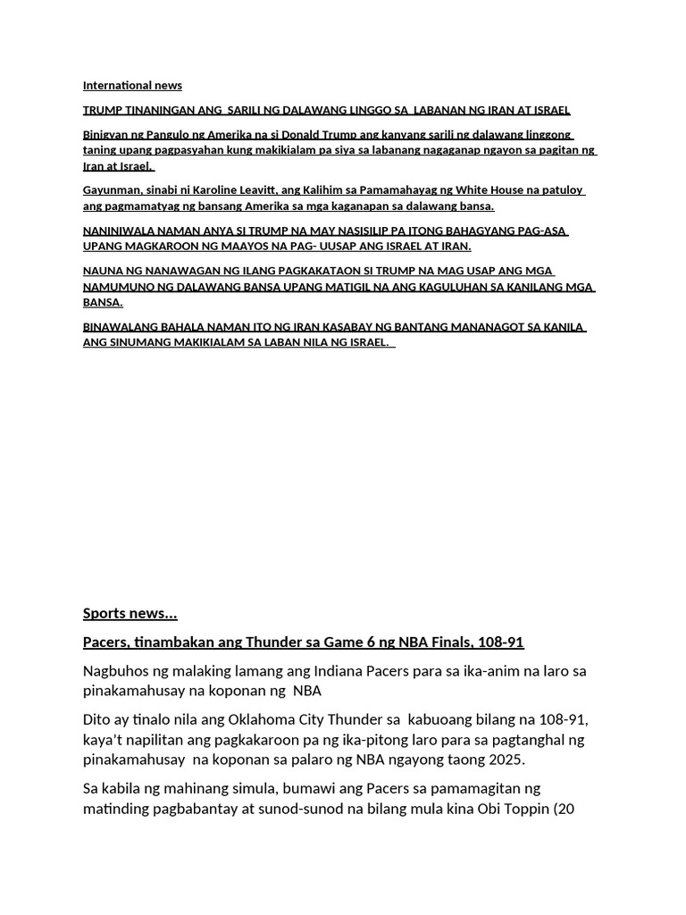 Tagalog Version of The News | PDF