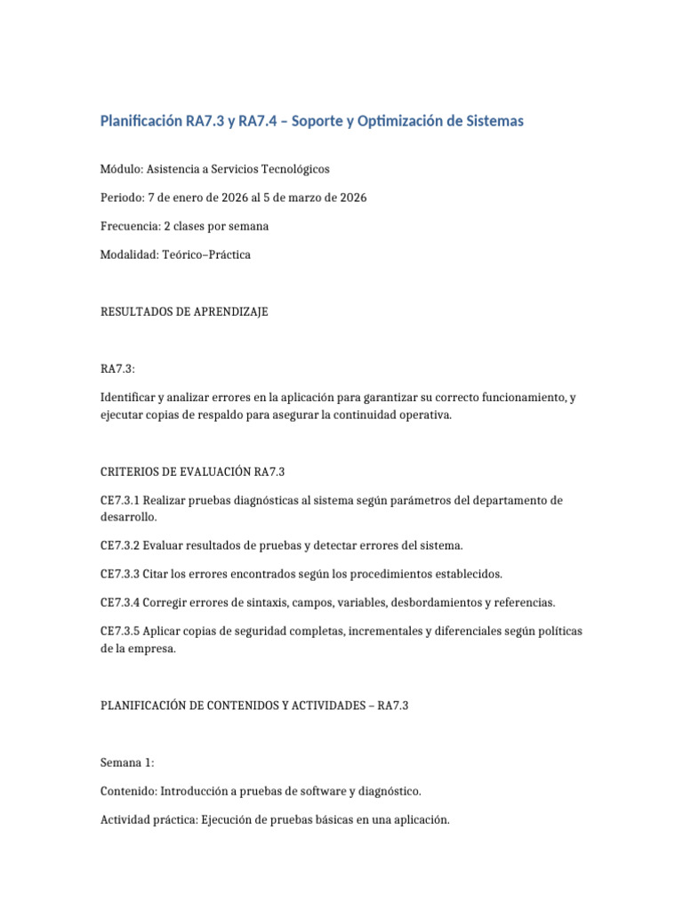 Planificacion RA7 3 RA7 4 Soporte y Optimizacion | PDF | Software ...