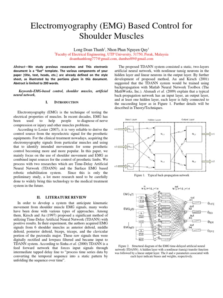 Electromyography (EMG) Based Control For Shoulder Muscles: Long Doan ...