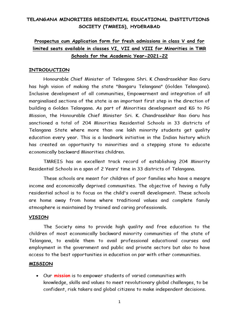 Tmreis Static Downloads Tmrs - Prospectus - 2021 22 | PDF