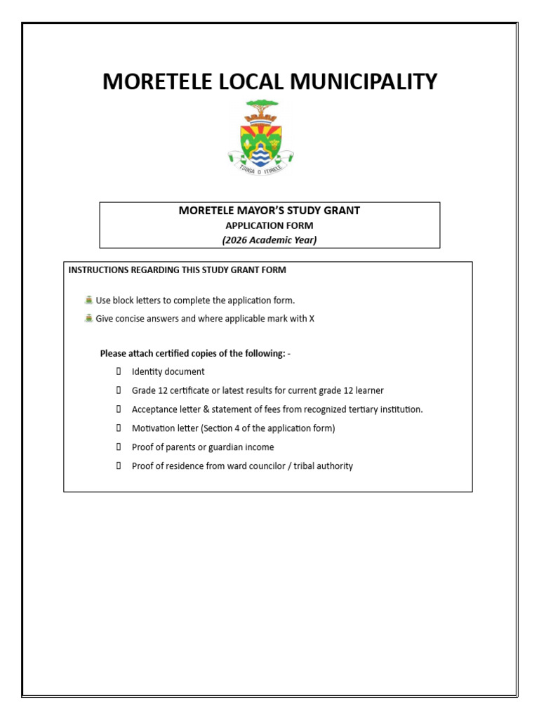 Moretele Mayor's Study Grant Application 2026 | PDF | Social Institutions