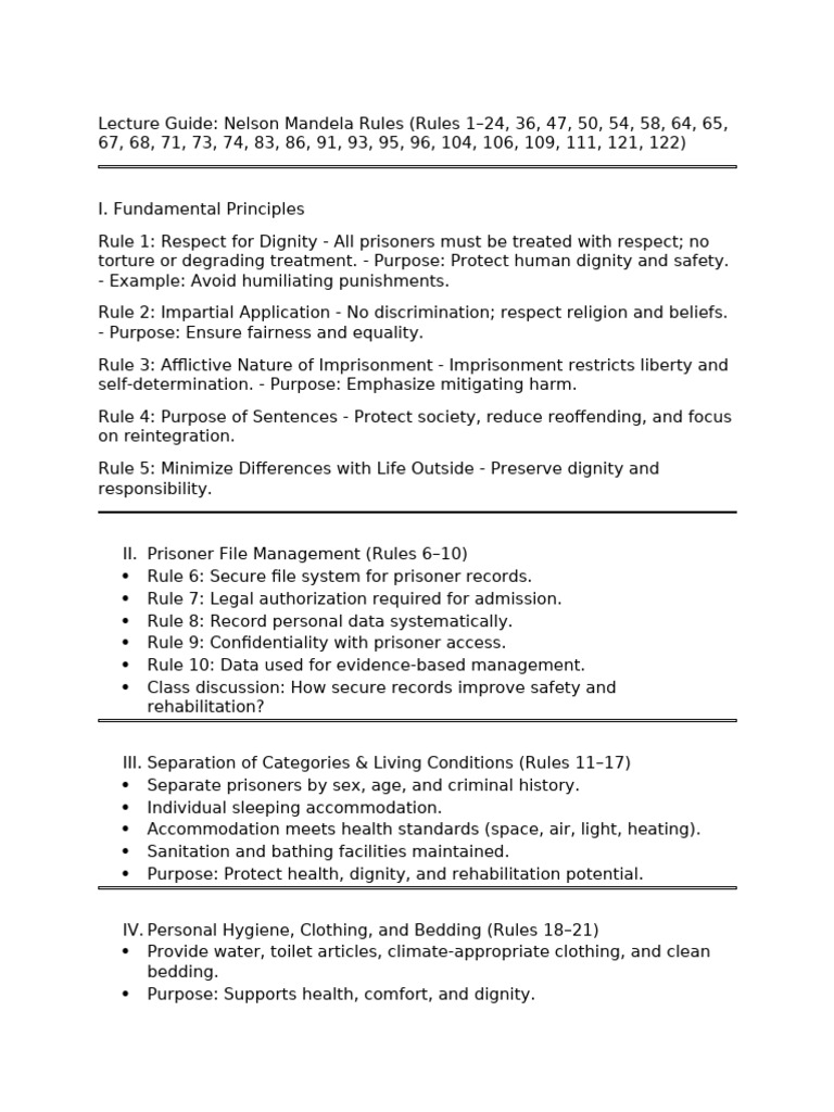 Nelson Mandela Rules Lecture Guide | PDF | Rehabilitation (Penology ...