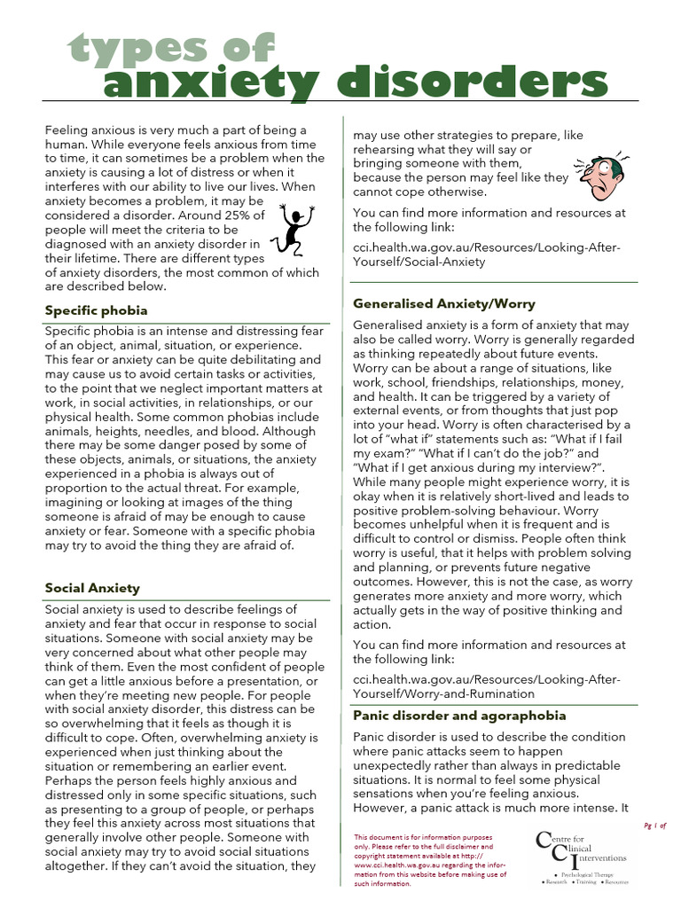 Anxiety Information Sheet - 16 - Different Types of Anxiety | PDF ...