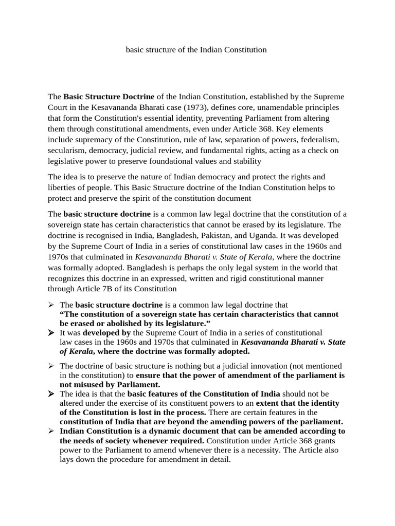 Basic Structure of The Indian Constitution Upholds Democracy | PDF ...
