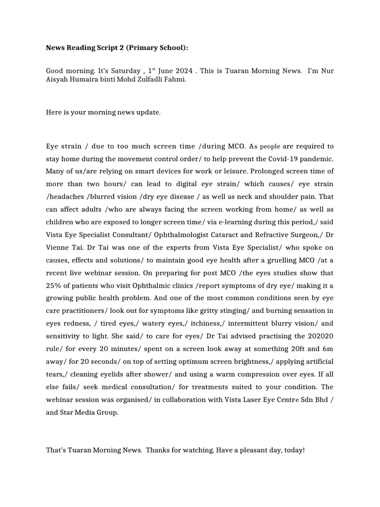 2024 News Reading Script 2 (Primary) | PDF