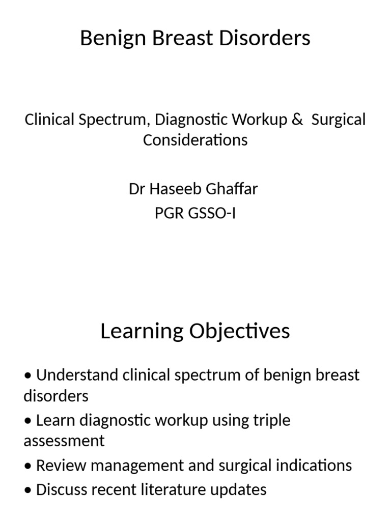 Benign Breast Disorders Presentation | PDF | Breast Cancer | Surgery