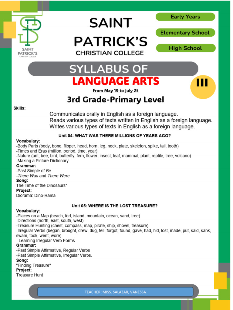 3rd Grade English Language Units Overview | PDF
