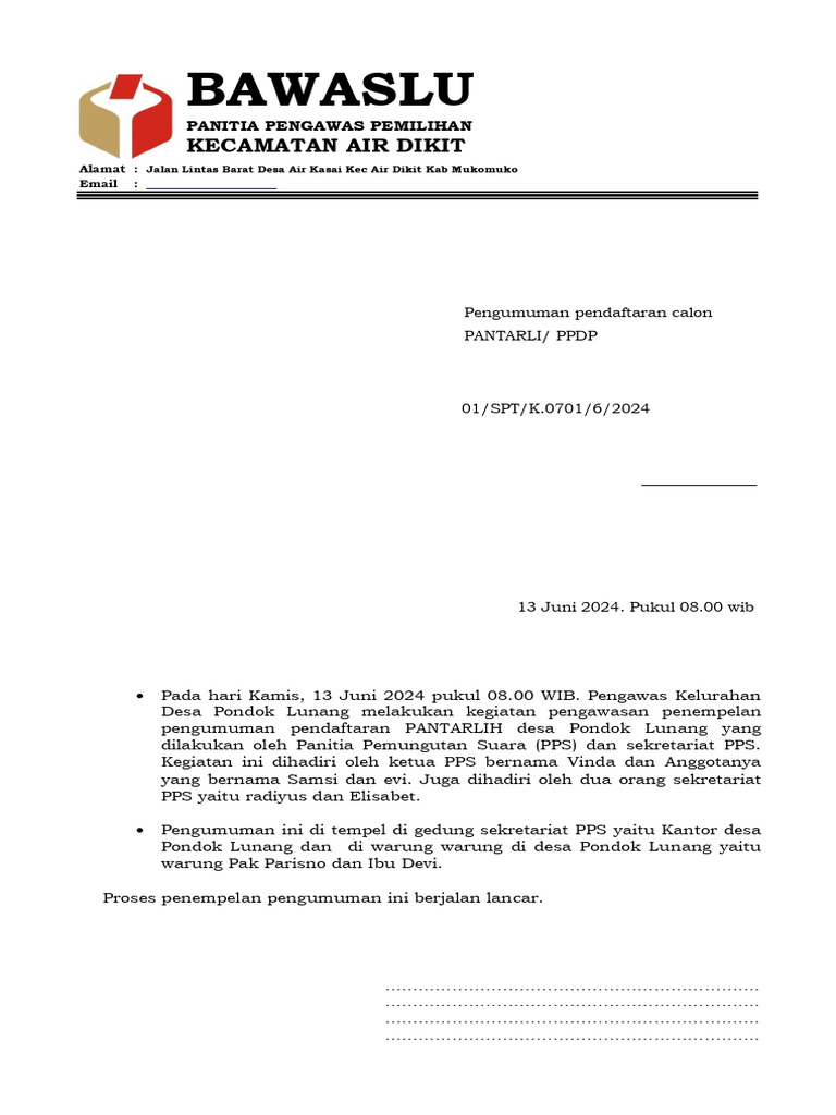 1 FORM A SPPD Penempelan Awal Pantarlih | PDF