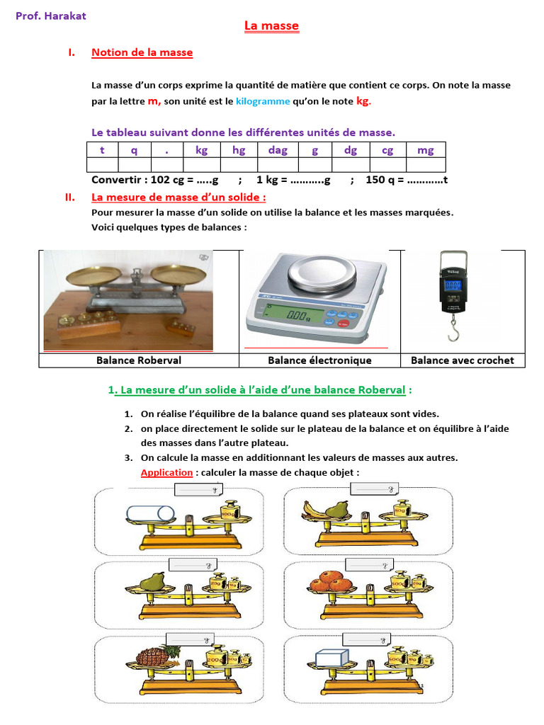 Comprendre la mesure de la masse | PDF | Balance (instrument) | Masse