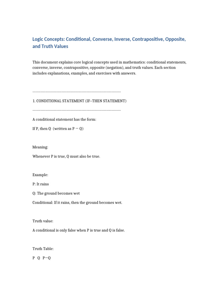 Logic Concepts Document | PDF | Truth | Mathematics