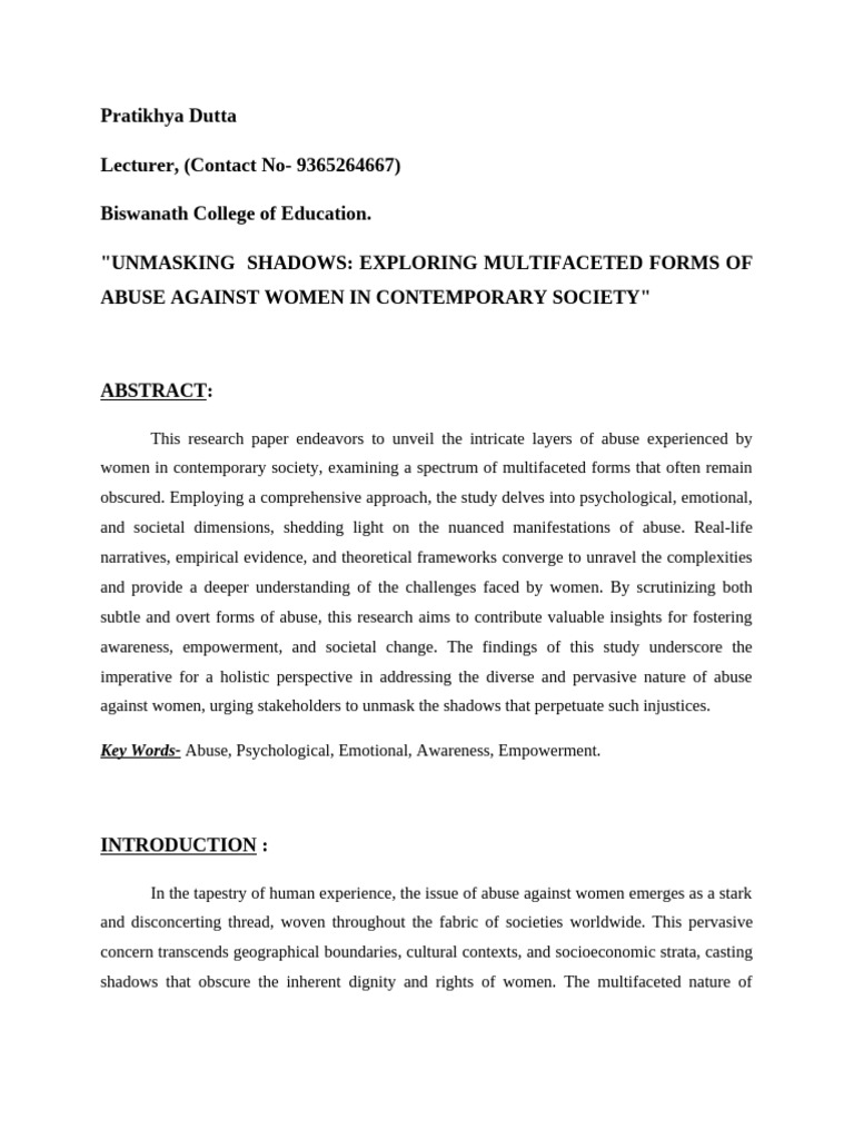 "UNMASKING SHADOWS: EXPLORING MULTIFACETED FORMS OF ABUSE AGAINST WOMEN ...
