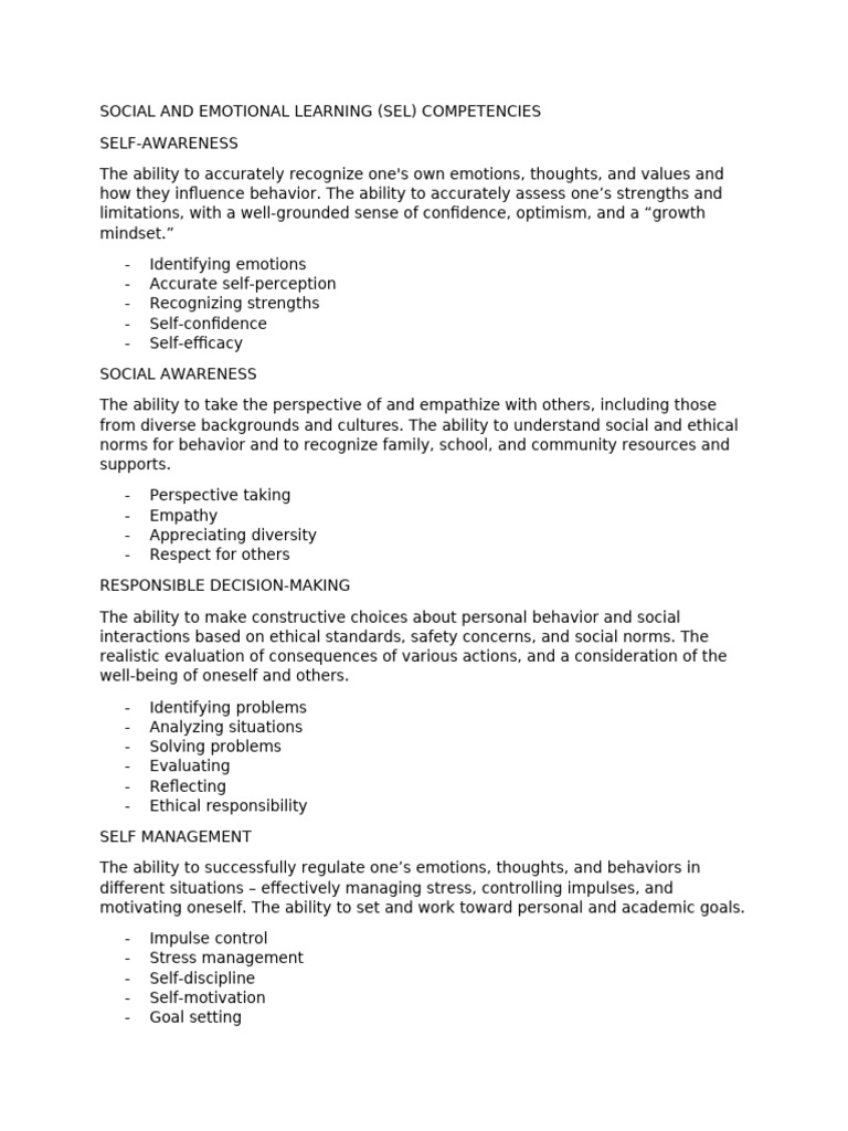 CASEL Social Emotional Learning Competencies | PDF | Empathy | Motivation