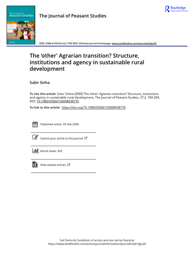The Other Agrarian Transition Structure Institutions and Agency in ...