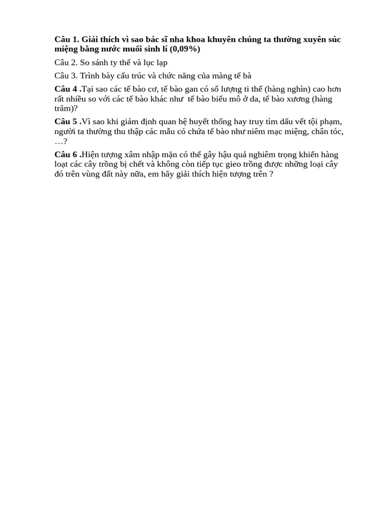 đề cương sinh 10 hs | PDF