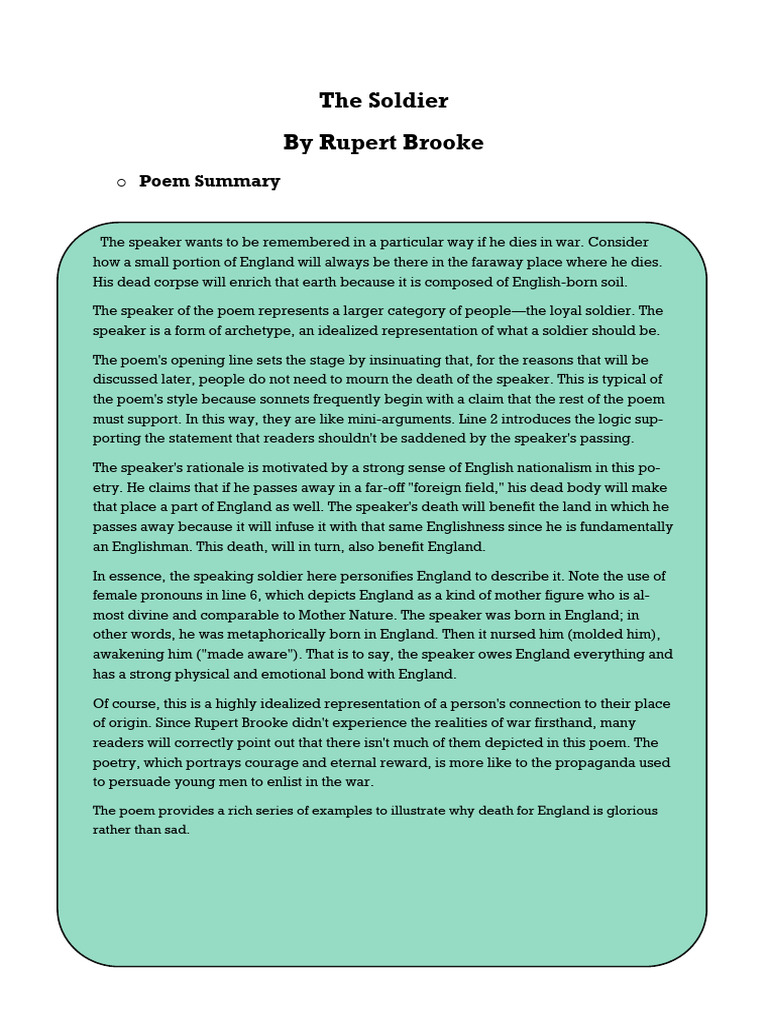 Analysis of Rupert Brooke's "The Soldier" | PDF | Poetry | Metre (Poetry)