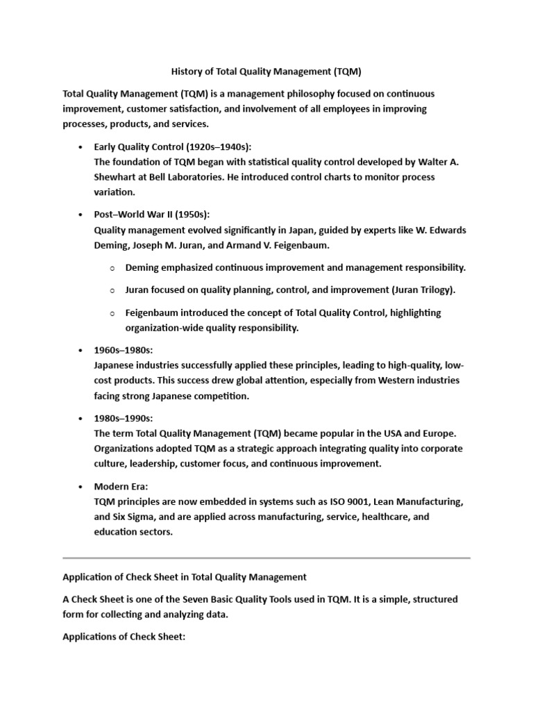 History of Total Quality Management | PDF | Quality Management ...