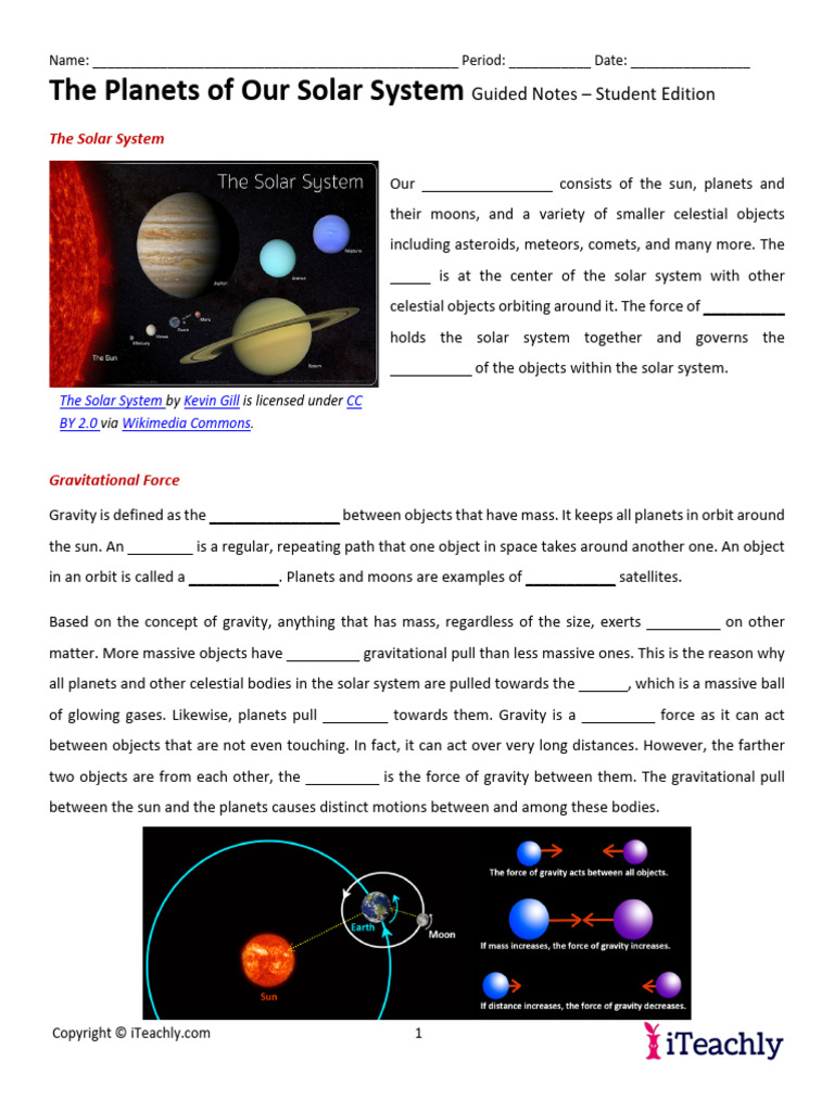 2 1 Guided Notes SE the Planets of Our Solar System | PDF | Solar ...