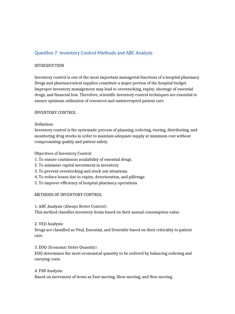 Inventory Control & ABC Analysis in Pharmacies | PDF | Inventory | Pharmacy