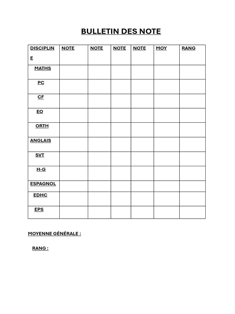 Bulletin de notes scolaire détaillé | PDF