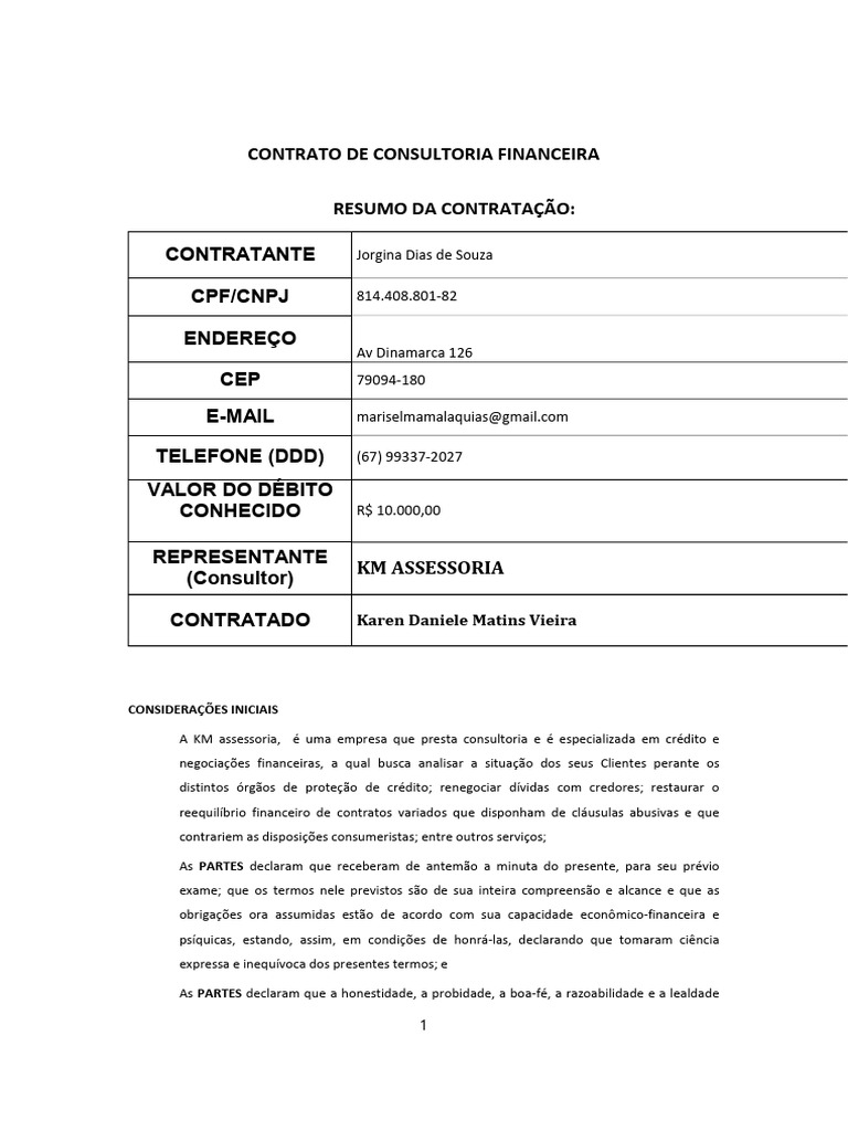 Minuta Limpa Nome Jorgina | PDF | Crédito | Finanças e Administração de ...