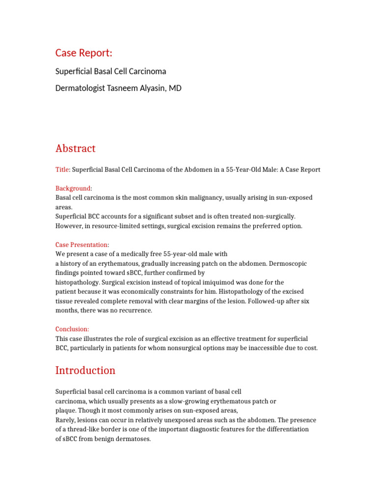 Superficial BCC Case Report | PDF | Cancer | Medicine