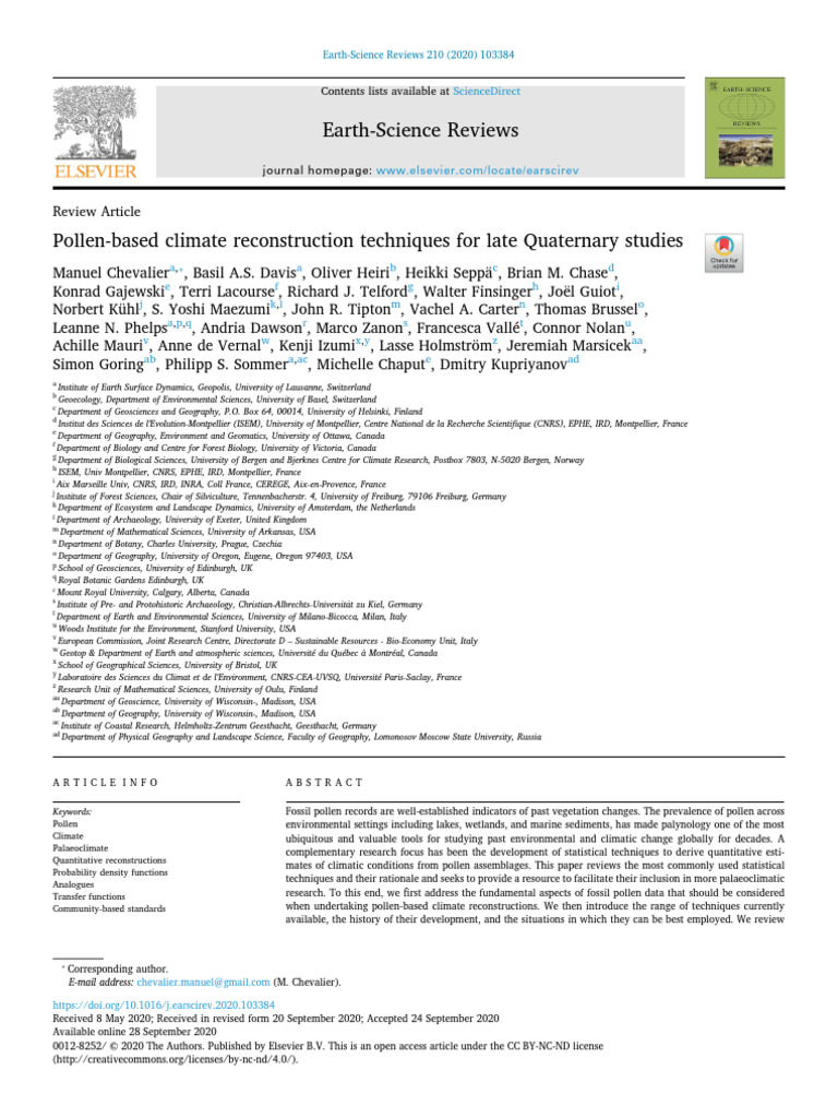 Pollen Techniques for Climate Reconstruction | PDF | Climate | Physical ...