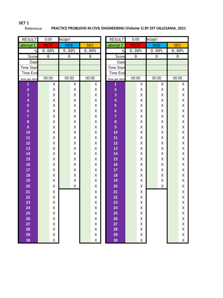 Answer Sheet for Practice Problems in CE Vol 1 - DITG | PDF