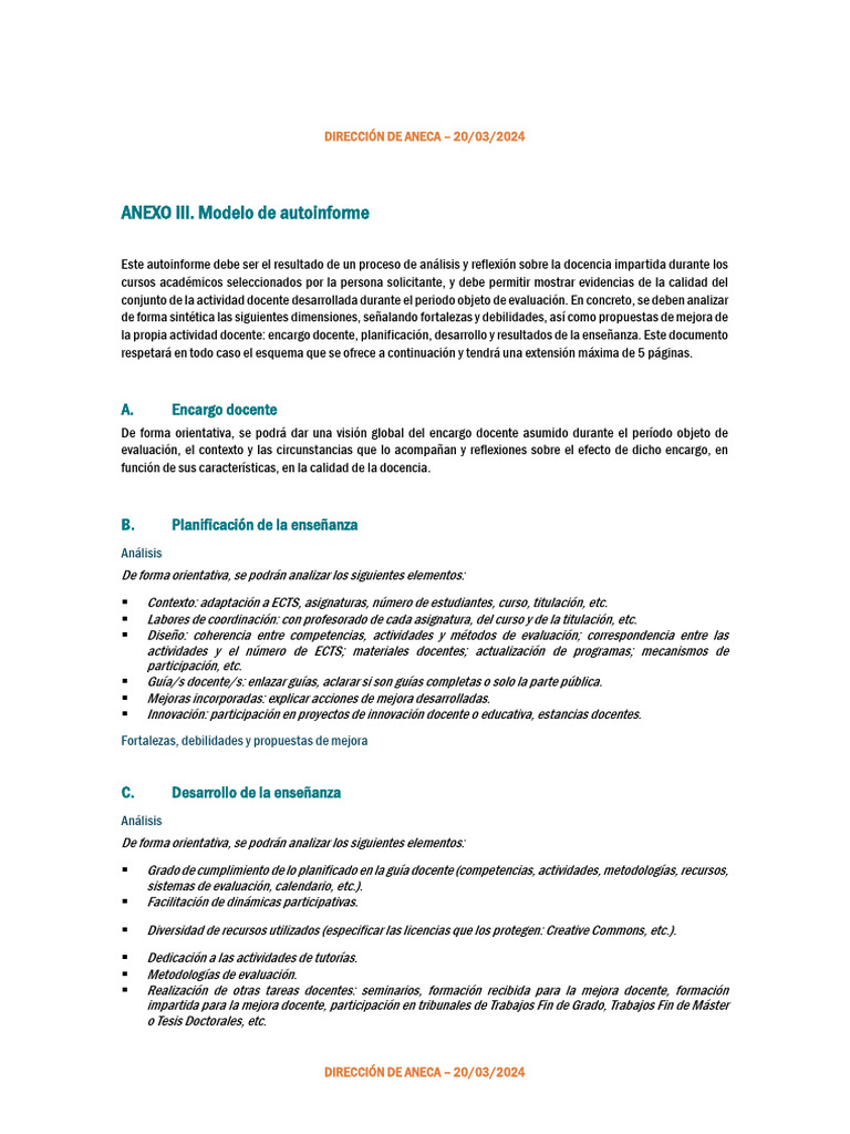 ANEXO III. Modelo Autoinforme Calidad Docente | PDF | Enseñando ...