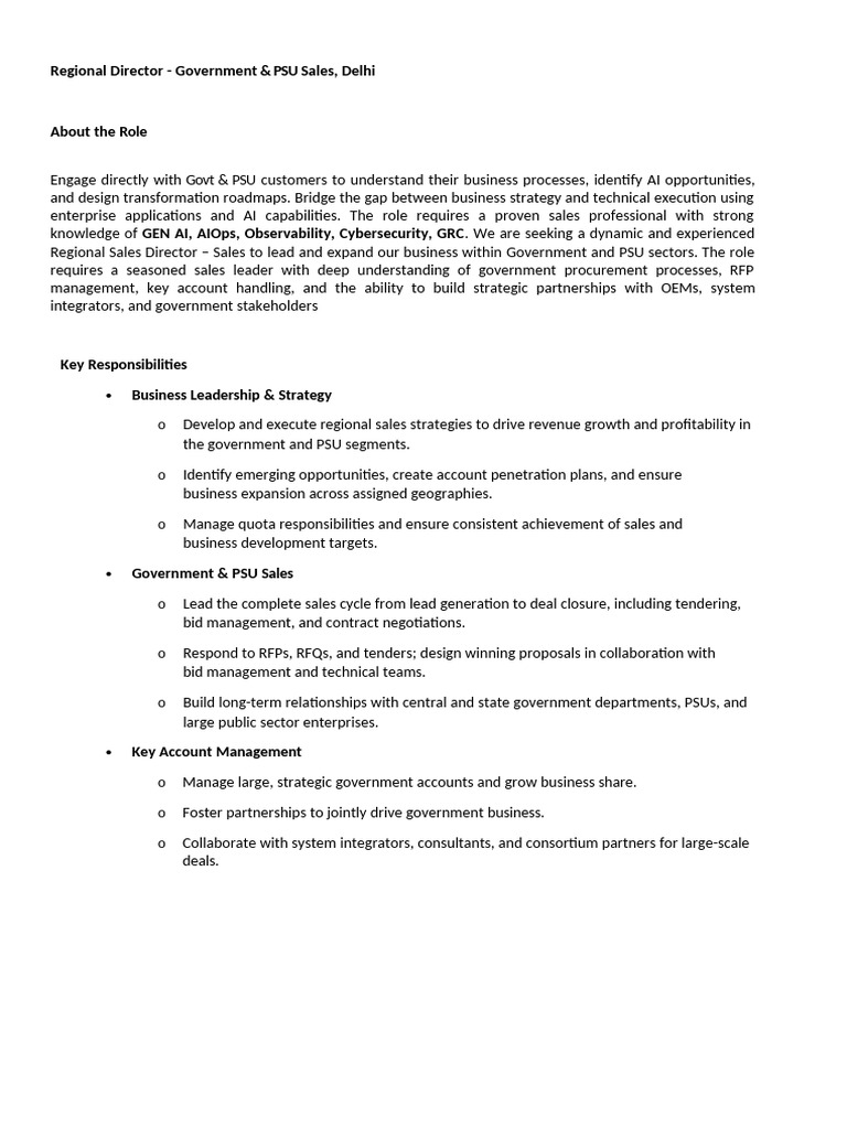 Regional Director - Government Sales Role | PDF | Sales | Leadership