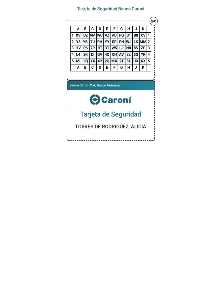 Tarjeta de Seguridad Banco Caroní | PDF