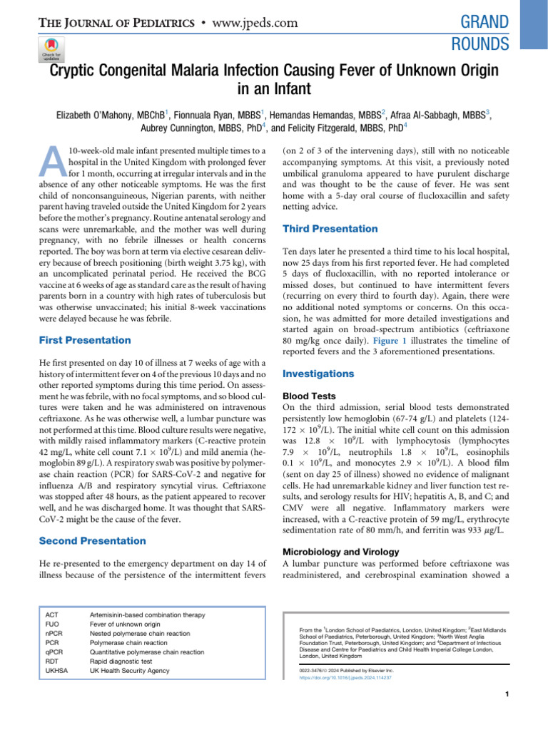 Infant Malaria: Fever of Unknown Origin | PDF | Malaria | Infection