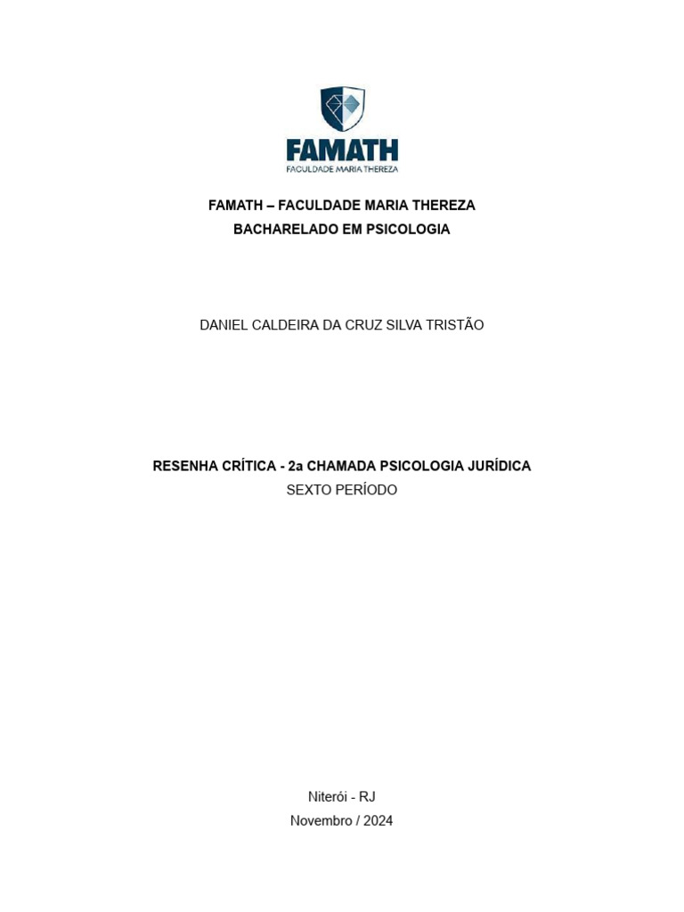 2a Chamada - Psicologia Jurídica - Daniel Caldeira da Cruz Silva ...