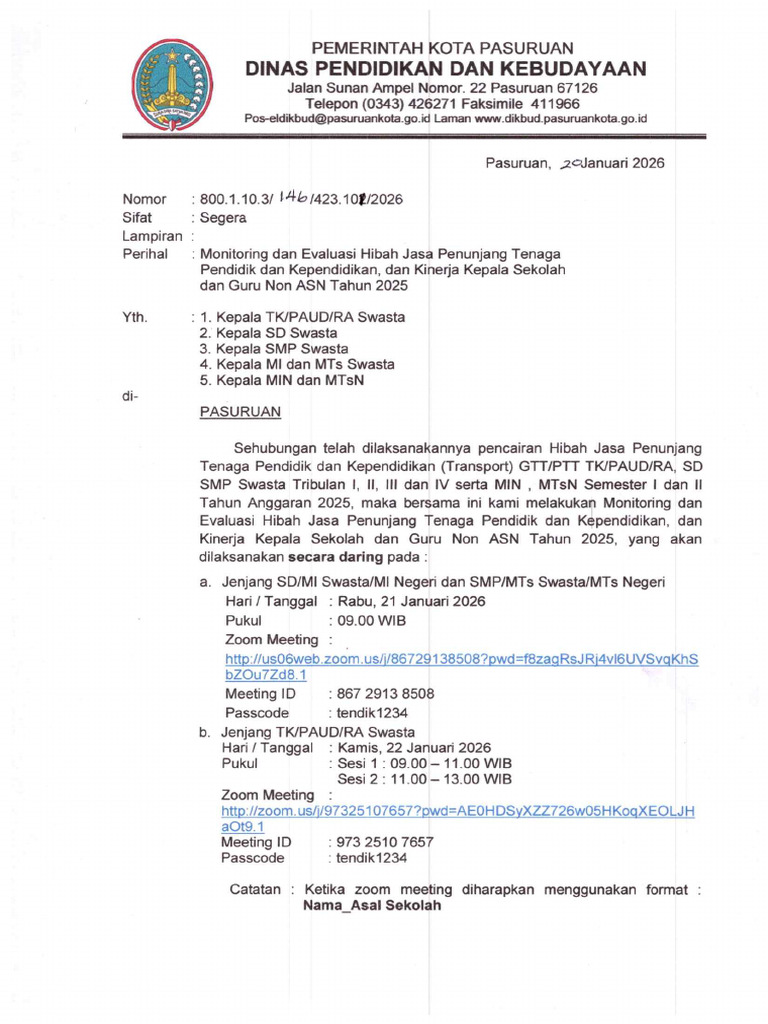Monev Hibah Jasa Penunjang Gtt Ptt Dan Kinerja 2026 | PDF