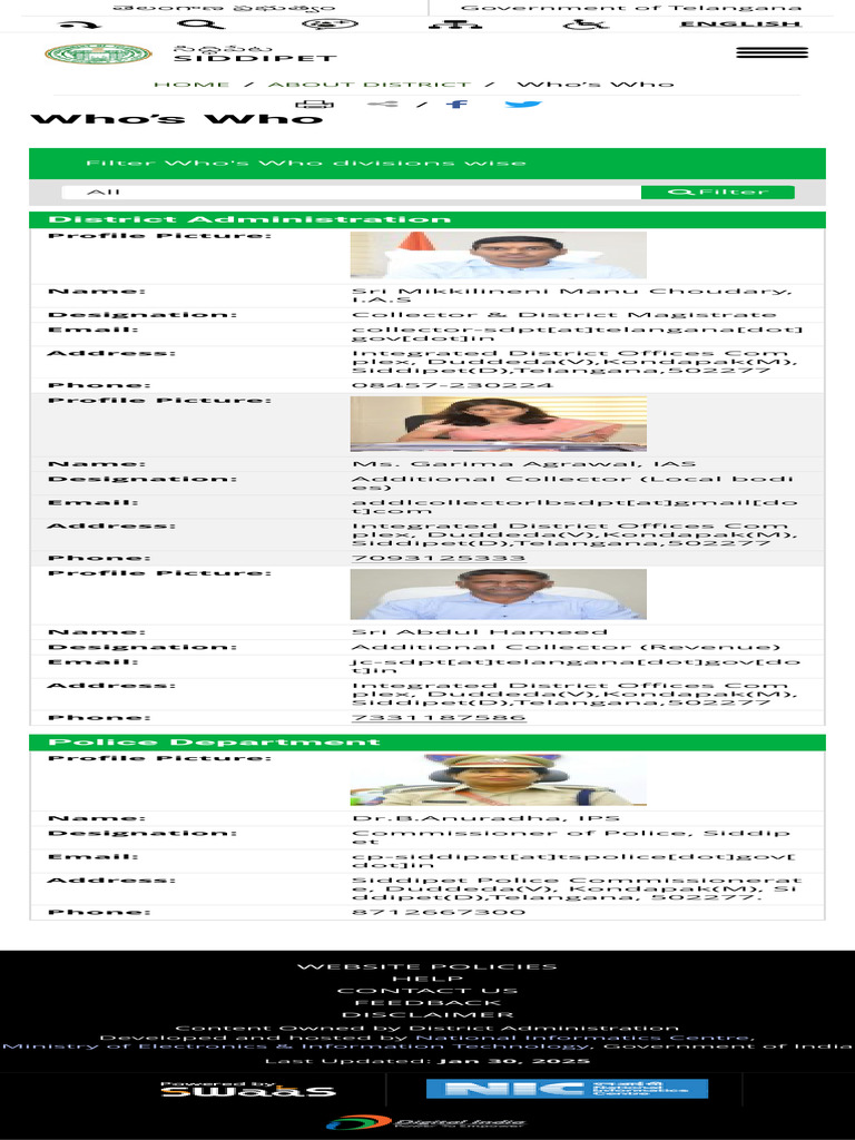 Siddipet District Administration Contacts | PDF | Government ...