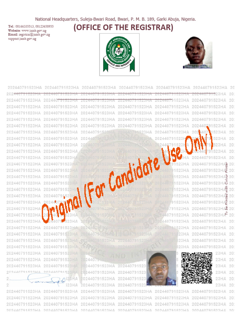 Rptadmissionletterutme Arosam David Emmanuel 033259 | PDF | Educational ...