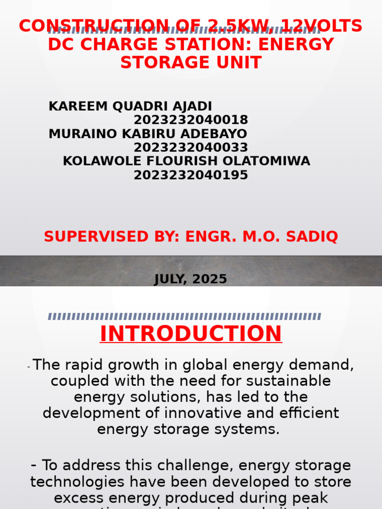 Construction of 2.5kw, 12volts Dc Charge Station - Energy Storage Unit ...