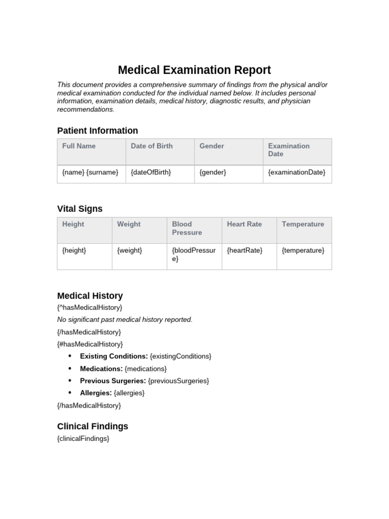 Comprehensive Medical Examination Report | PDF