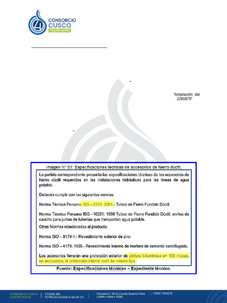 Carta N° 0301-2024-EPF-RO-CC4S - ACLARACIÓN A LAS FICHAS TÉCNICAS DE ACCESORIOS HIERRO DÚCTIL ...