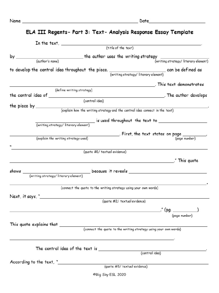 NYS Regents ELA Analysis Essay Template | PDF
