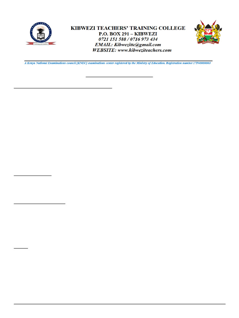 KIBWEZI TTC 2026 593 TRD 5409 Provisional Admission Letter | PDF ...