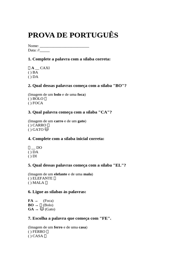 Prova de Português | PDF